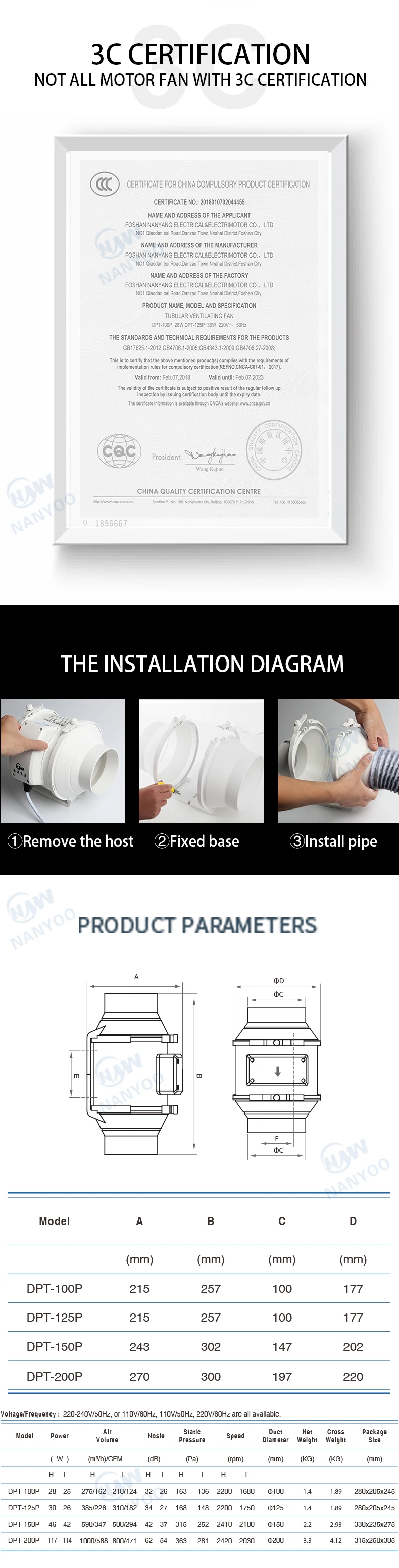 8 Inch 500 CFM Inline Duct Fan with Temperature Humidity Sensor Control ...