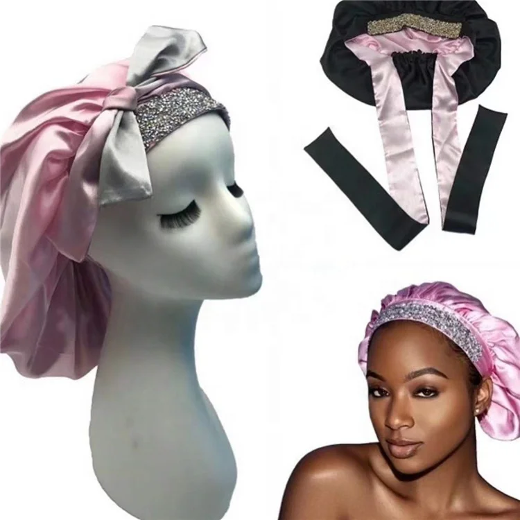 Wholesale Reversible Bonnets Edge Wrap Custom Long Band Satin Hair Silk ...