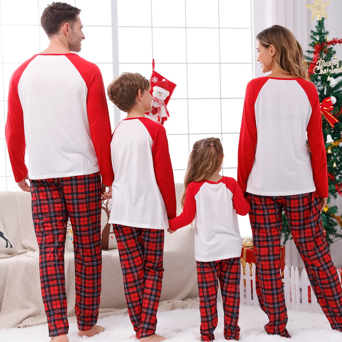 Custom Christmas Pajamas Blank White And Red Plaid Xmas Christmas ...