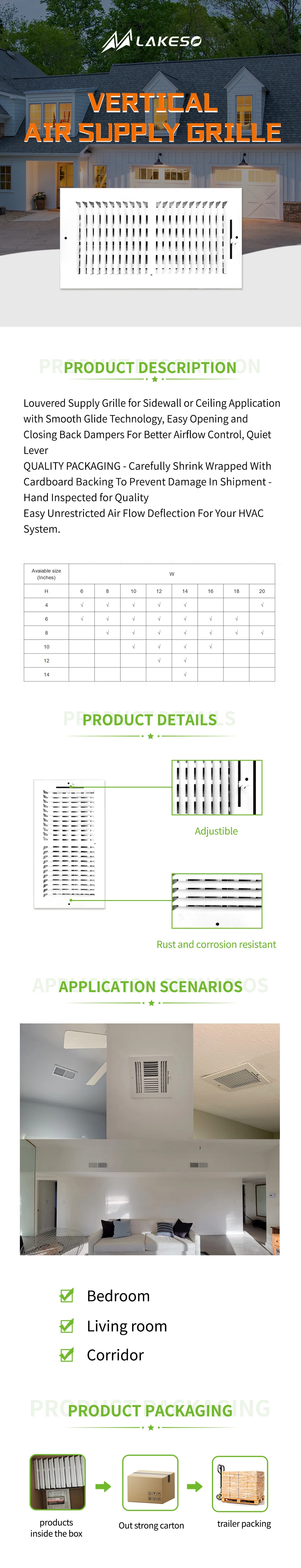 Hvac 2-Way Vertical Air Supply Grille Air Vent Covers air Diffuser for ...