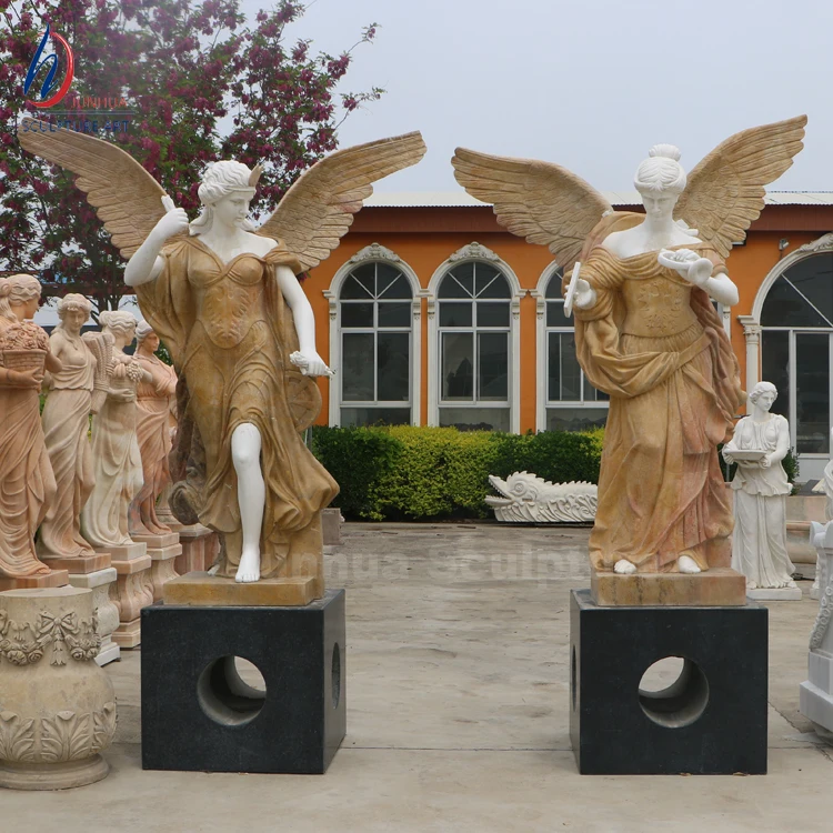 Natural Life Size White Garden Marble Angel Wings Statue Sculpture ...