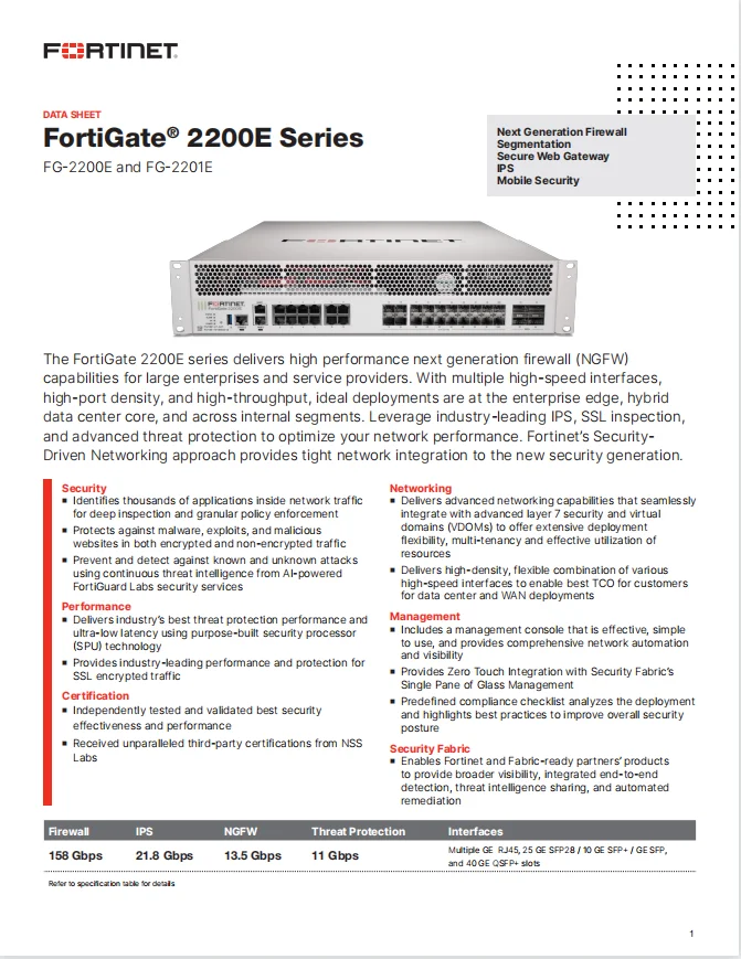 Fortinet Fg-2200e Fortigate2200e防火墙产品原始全新或软件许可证forticare Atp Utp(utm ...