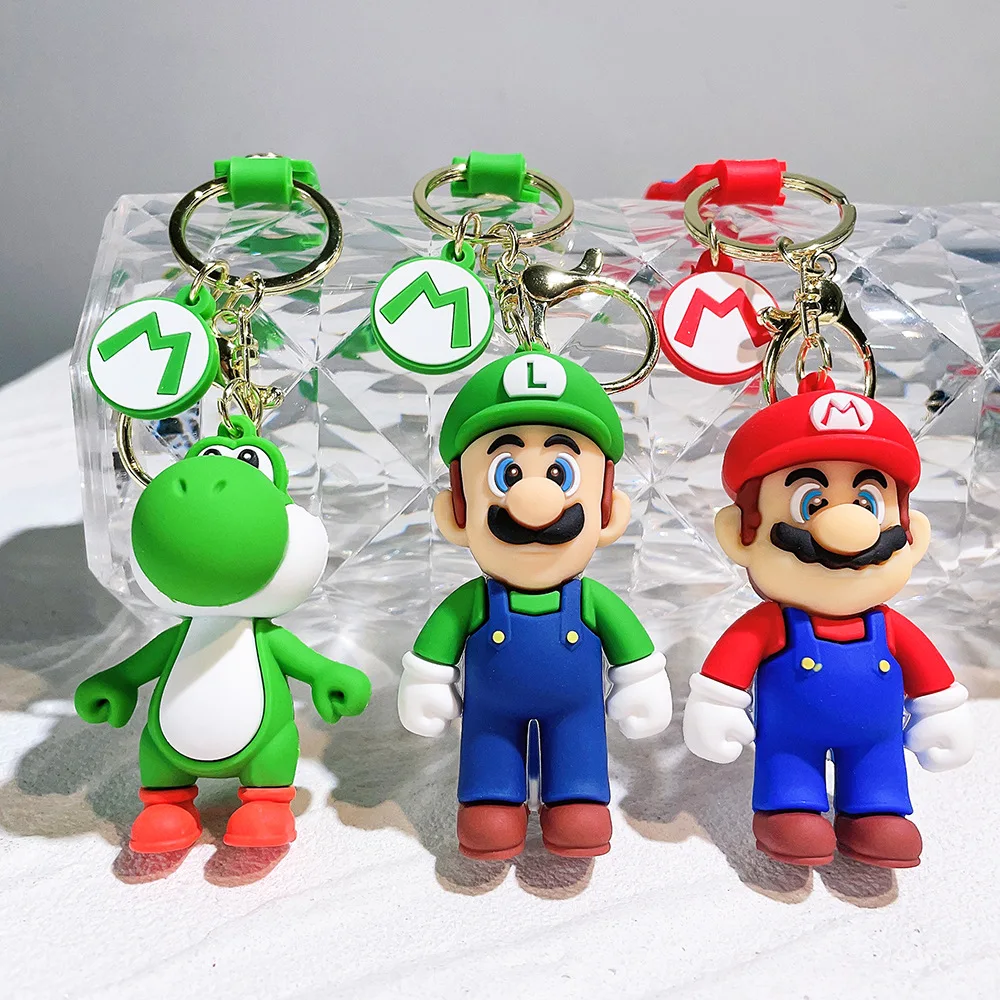 Mario Bros Keychain Portable 3D Rubber Cute Luigi Key Chain Lanyard ...