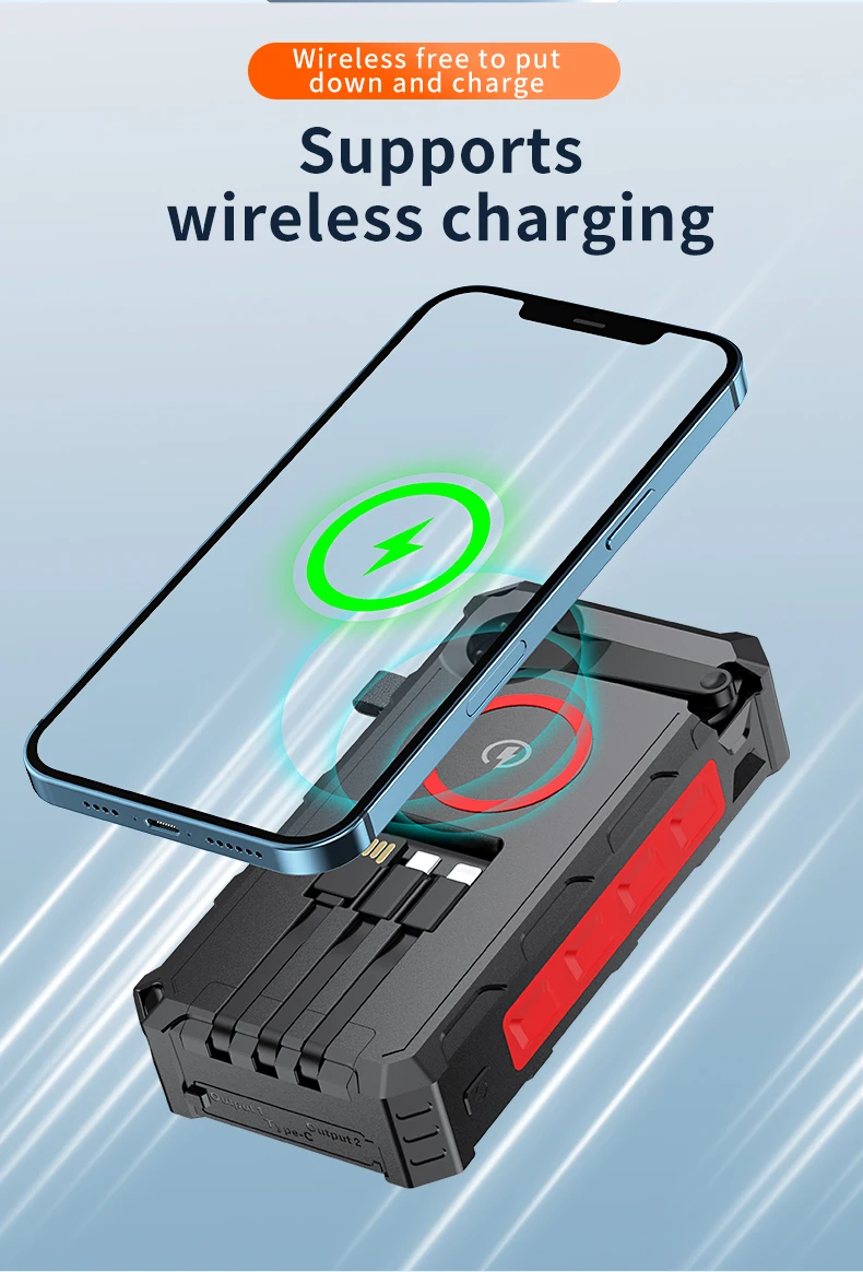 Portable 20000mAh Solar Hand Crank Power Bank with Wireless Charging ...