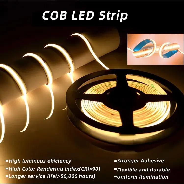 High Density LED Ribbon Light DC12V 24V 480leds 8mm IP20 12W/M White ...