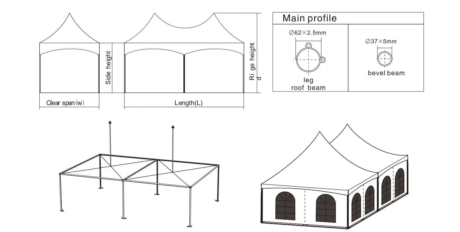 6x9m Outdoor Aluminum Frame Church Tent - High Peak Marquee