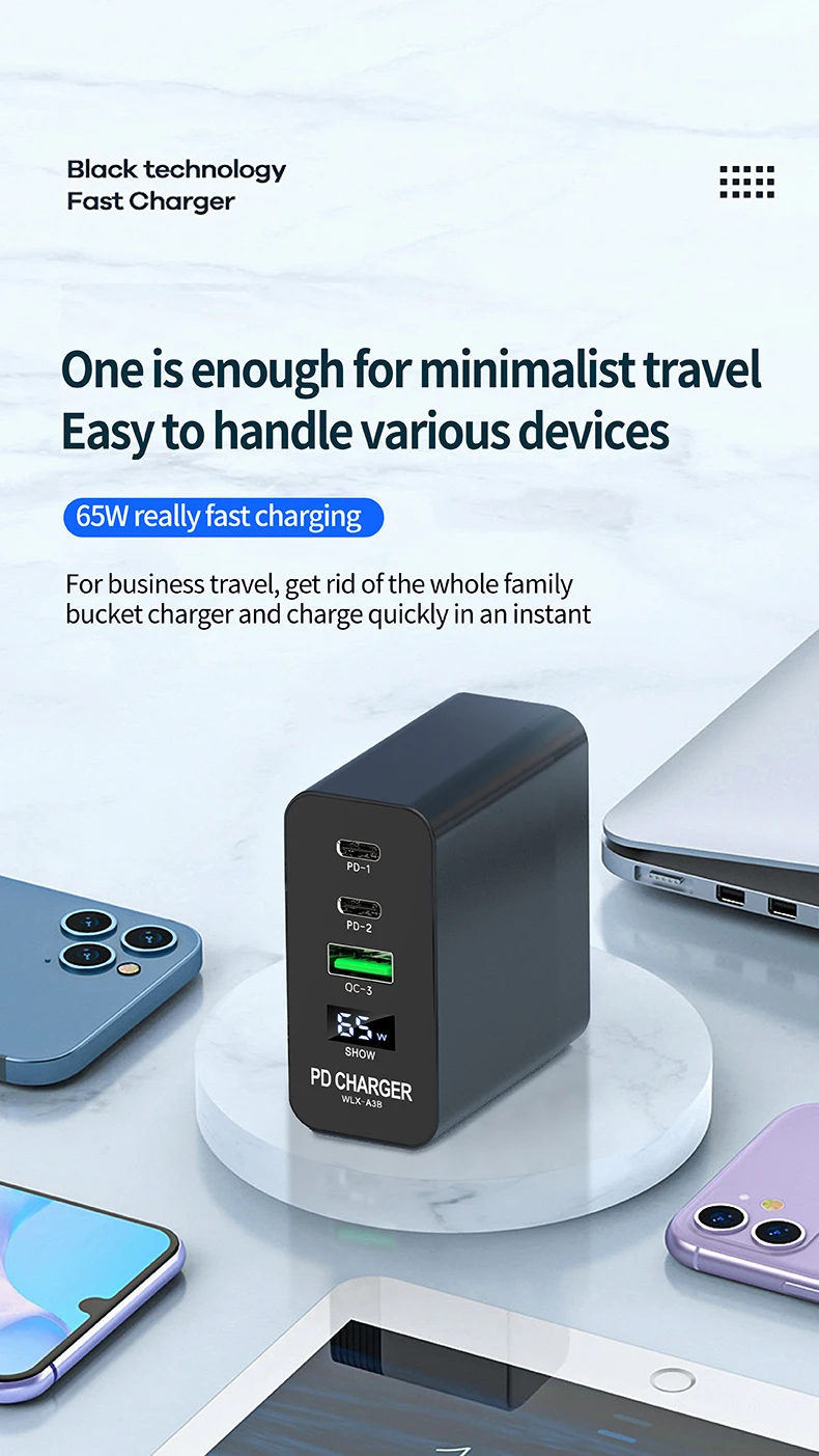 Gan Charger 65w Pd Multi-port Fast Charging Gan Wall Charger For Laptop ...