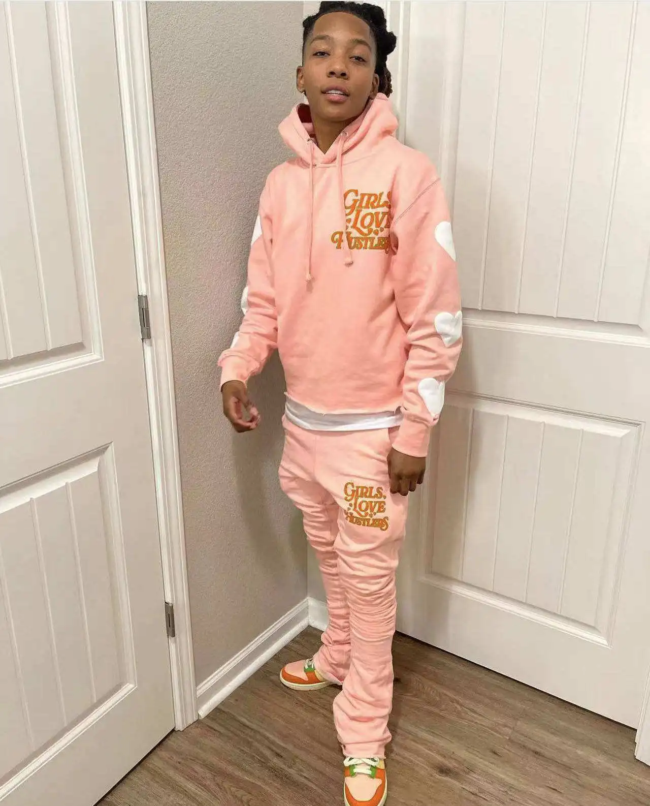 Custom Men Puff Printing Sweatsuits Hoodies Tracksuit Set