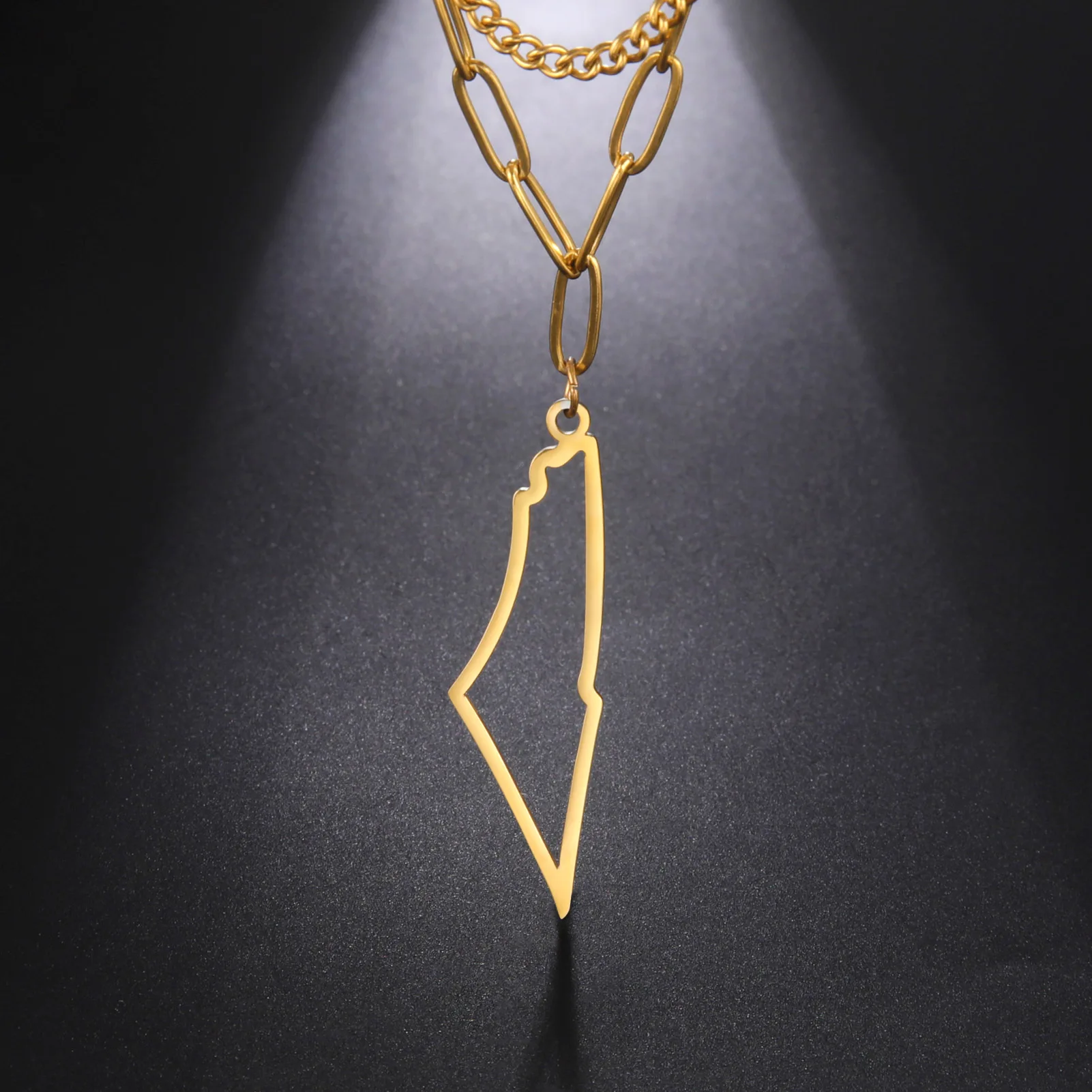 Stainless Steel Palestine Map Charm Chain Necklace 18K Gold Rose Gold ...