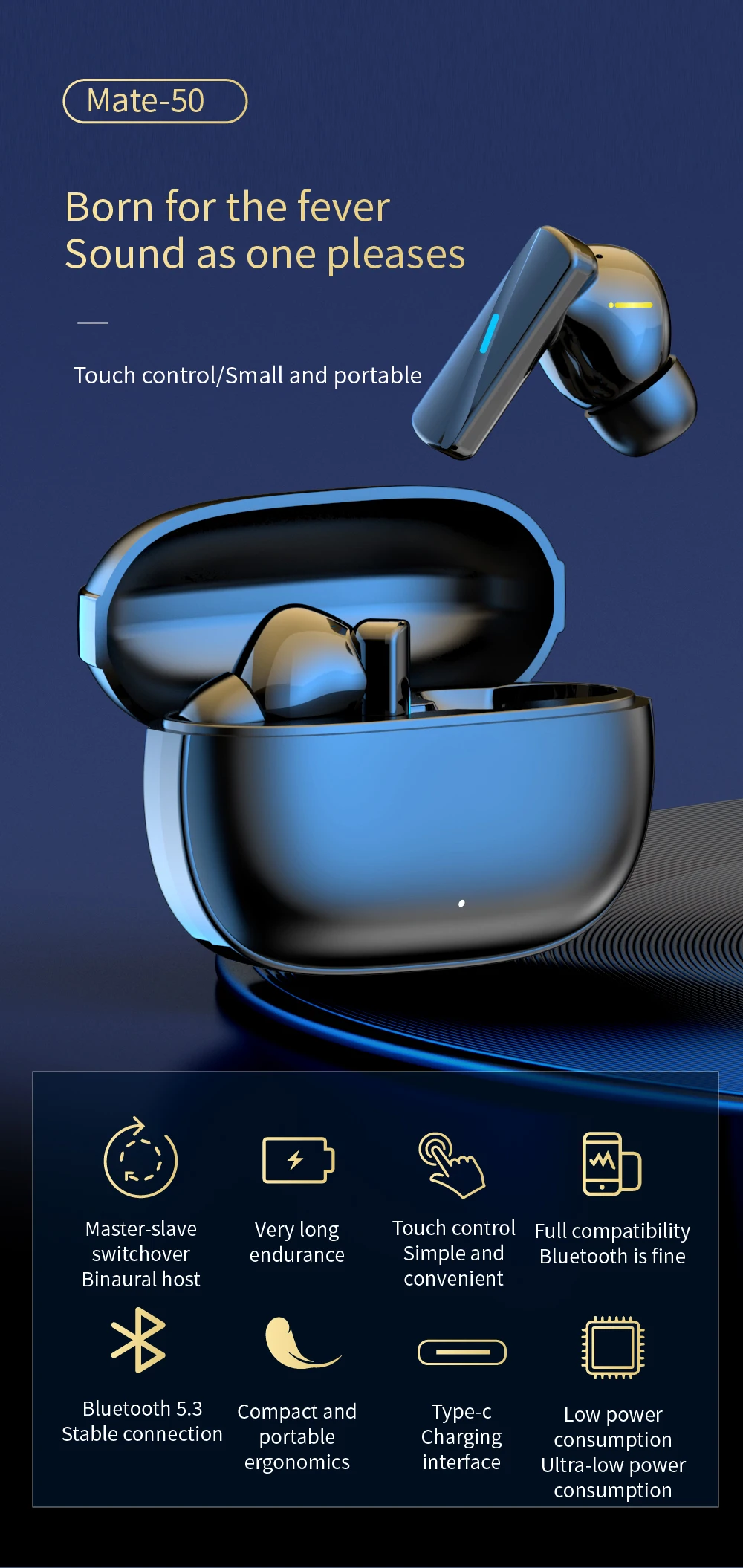 Mate 50 TWS Wireless Earbuds - Noise Cancelling & Waterproof