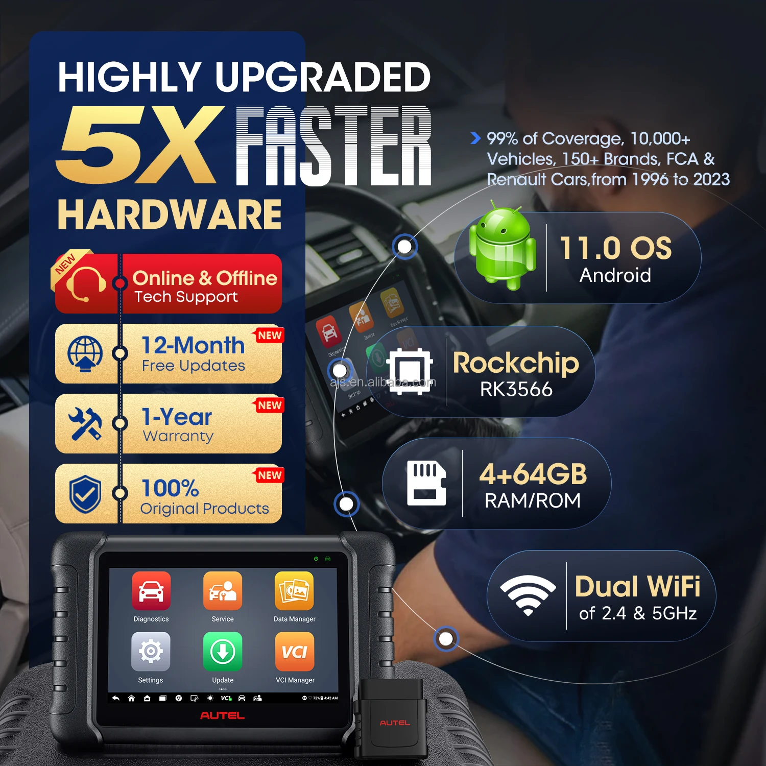 Aute Maxidas Ds808s-bt Android 11 Vci Mini Wireless Coding Obd2 Scanner ...