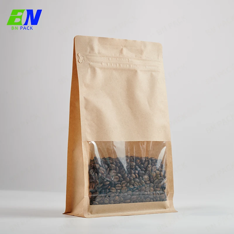 1kg Kraft Paper Coffee Pouch Flat Bottom Press Zipper Pouch With Valve ...
