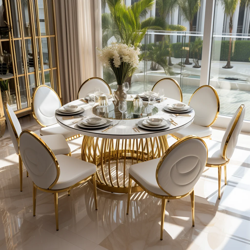 Hotel Banquet Stainless Steel Gold Round Temper Glass Wedding Table ...