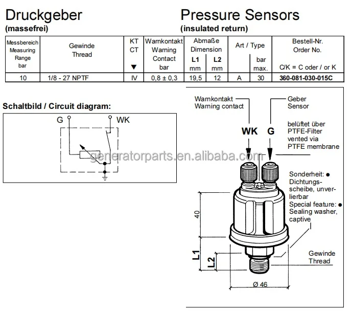 Genuine Vdo Oil Pressure Sensor 360081030015c Enigine Pressure Sensor 0-10bar 1/8-27 Nptf Thread ...