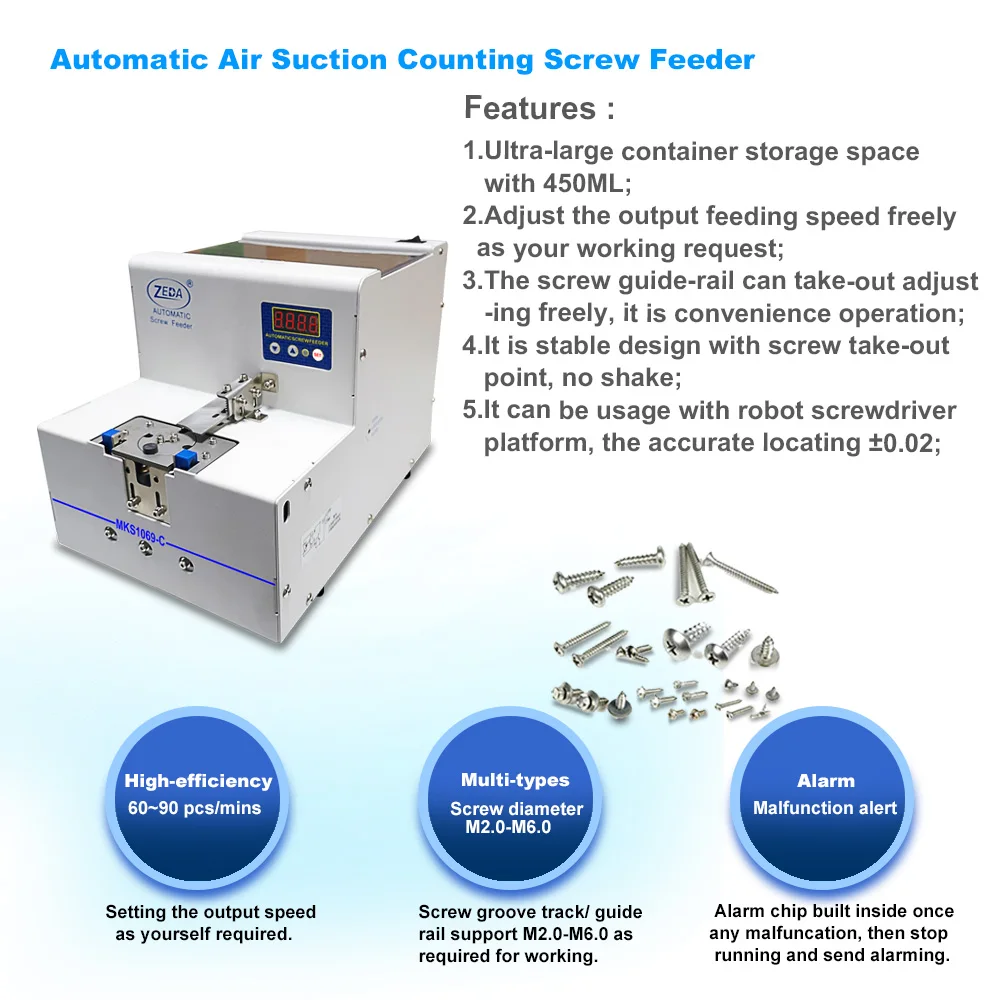 ZEDA MKS1069-C Screw Feeder - Adjustable Speed & Heat Resistant