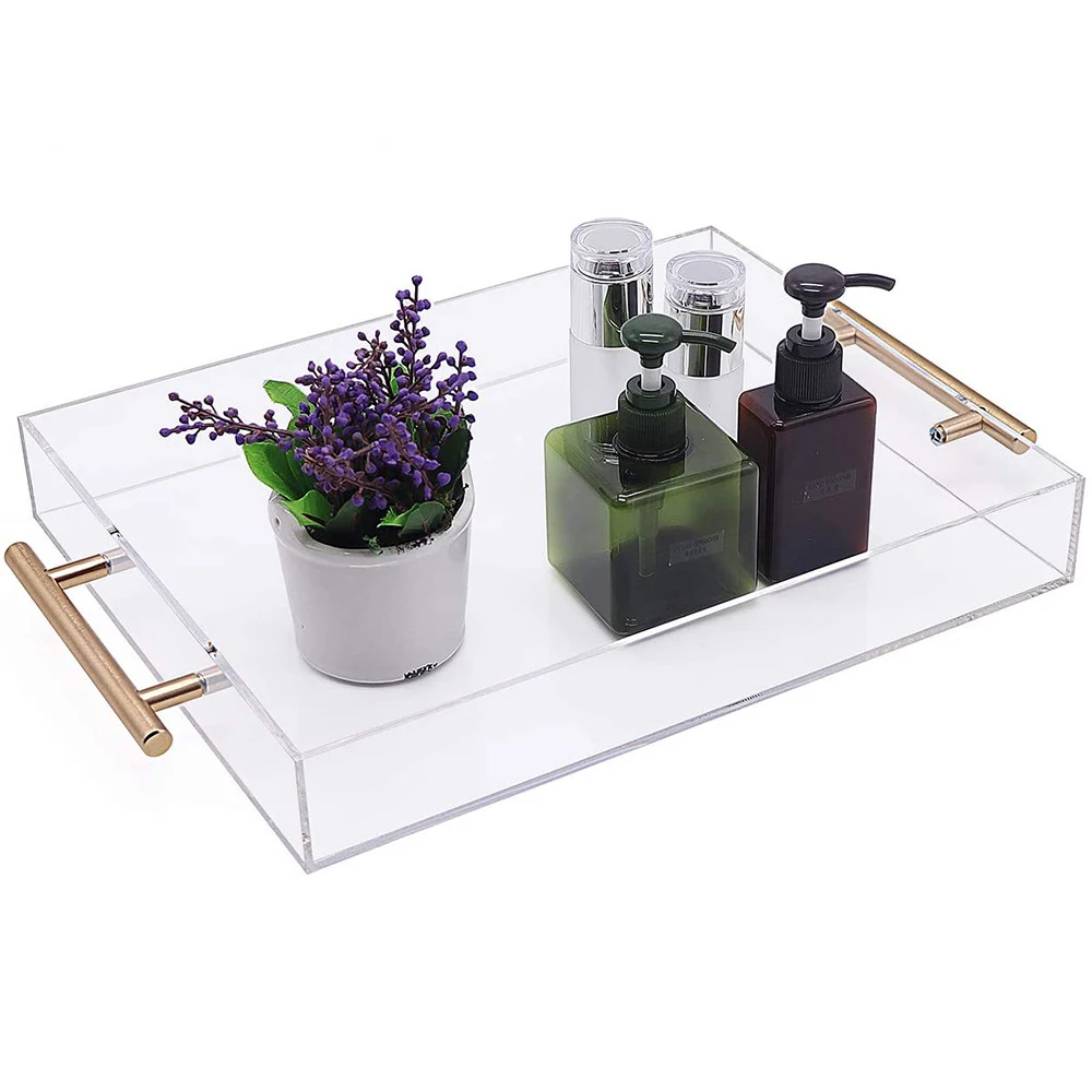 Custom Acrylic Transparent Printed Tray With Gold Handle Bottom ...