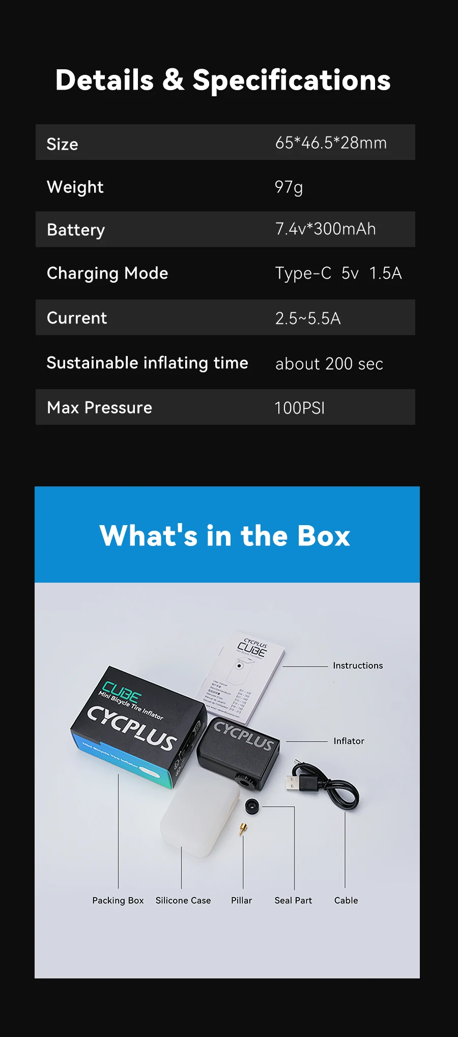 Cycplus As2 Rechargeable Battery Smart Automatic Electric Air Pump High Pressure Mini Portable ...