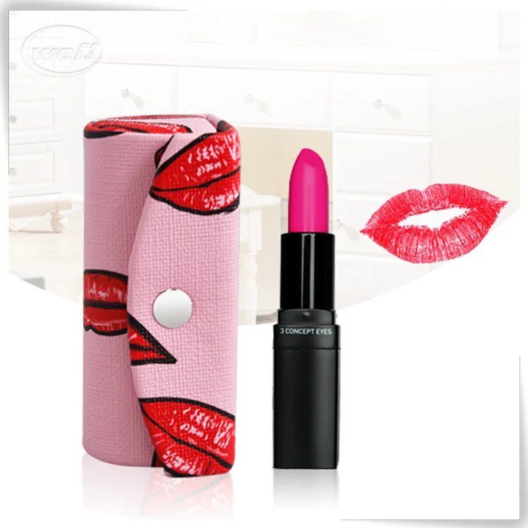 PU Leather Lipstick Case Holder with Mirror Rectangle Makeup Travel ...