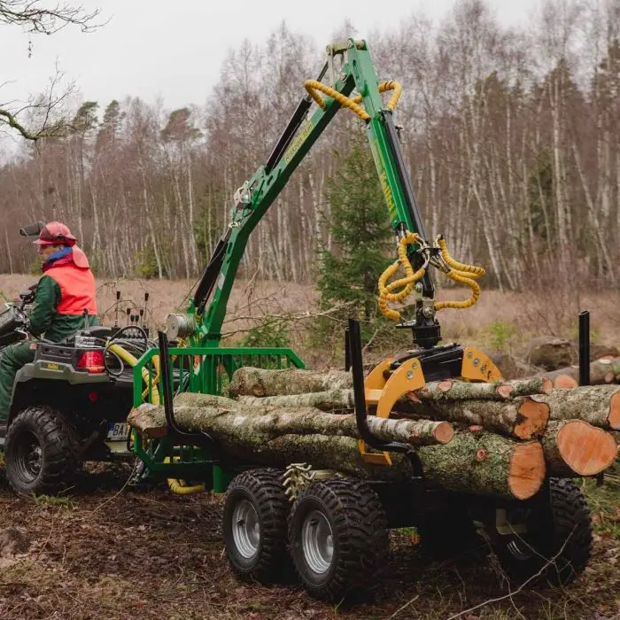 Atv Quad Trailer With Log Catch Hook Heavy Loaded Wood Log Hauler ...