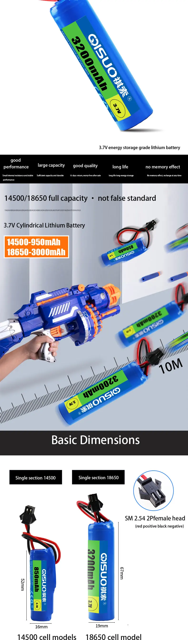 18650 Lithium Ion Battery Pack 3.7V 2500mah Rechargeable Cells for ...