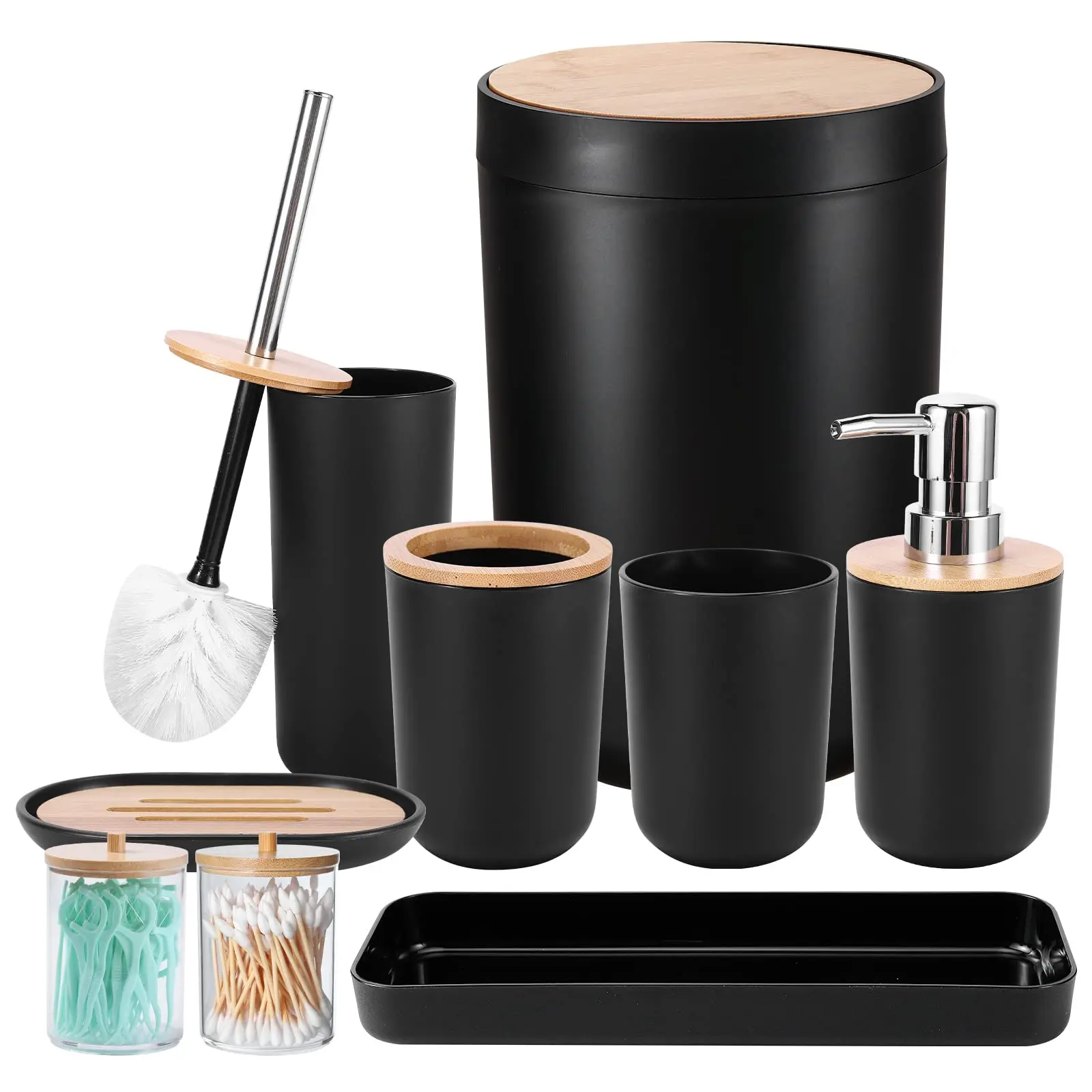 Modern Design Bathroom Accessories Set 9pcs With Trash Can Toothbrush ...