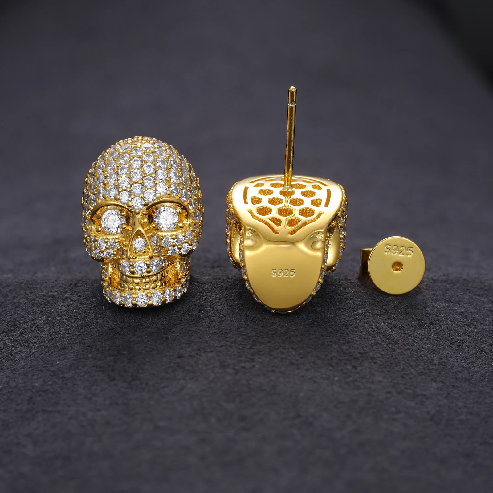 Micro Paved VVS Moissanite Iced Out Skull Stud Earrings Handmade Luxury ...