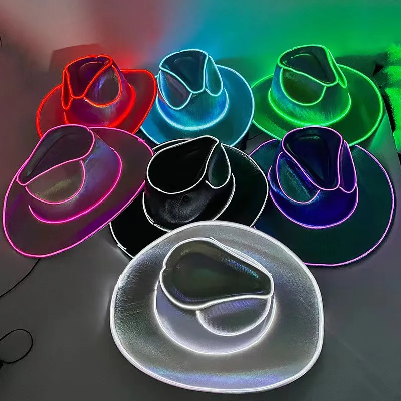Wholesale Halloween Colorful Neon Party Cowboy Hat LED