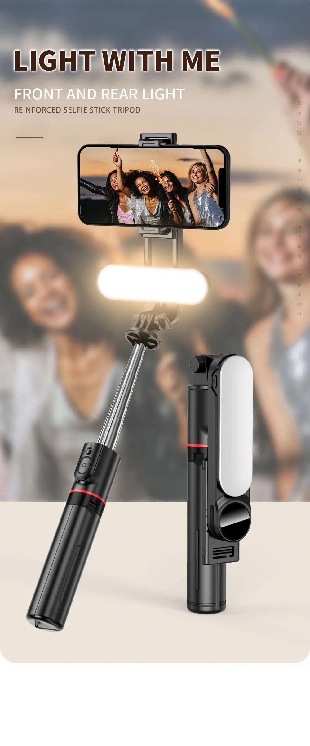 CYKE 3 in 1 Wireless Fold Telescopic Selfie Stick Phone Tripod With Detachable Led Fill Light ...