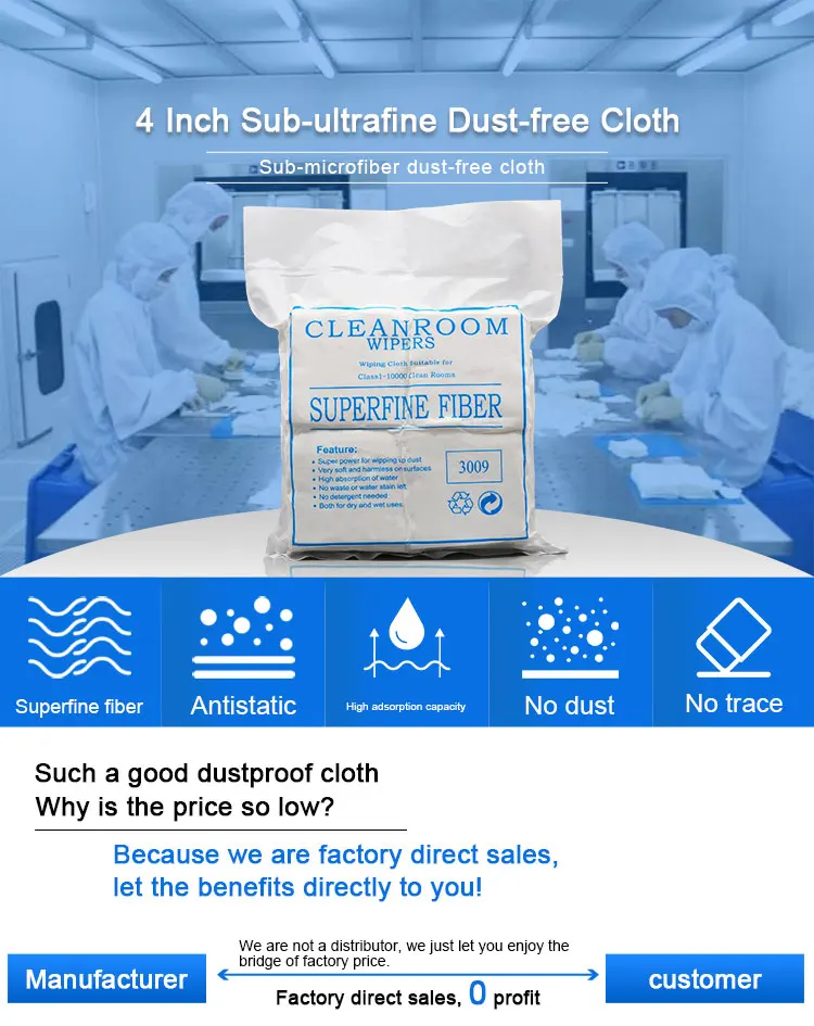 100-class Laser Edge-sealing Anti-static Dust-free Cleaning Cloth 4*4 ...