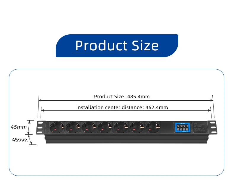 Basic PDU Black Aluminium Shell 19 Inch 1U Rack Mount PDU 7 Outlets ...