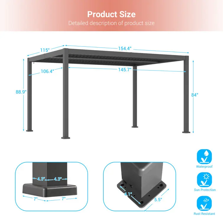 Outdoor Louvered Pergola 3X3M Aluminum Outdoor Garden Patio Pergola ...