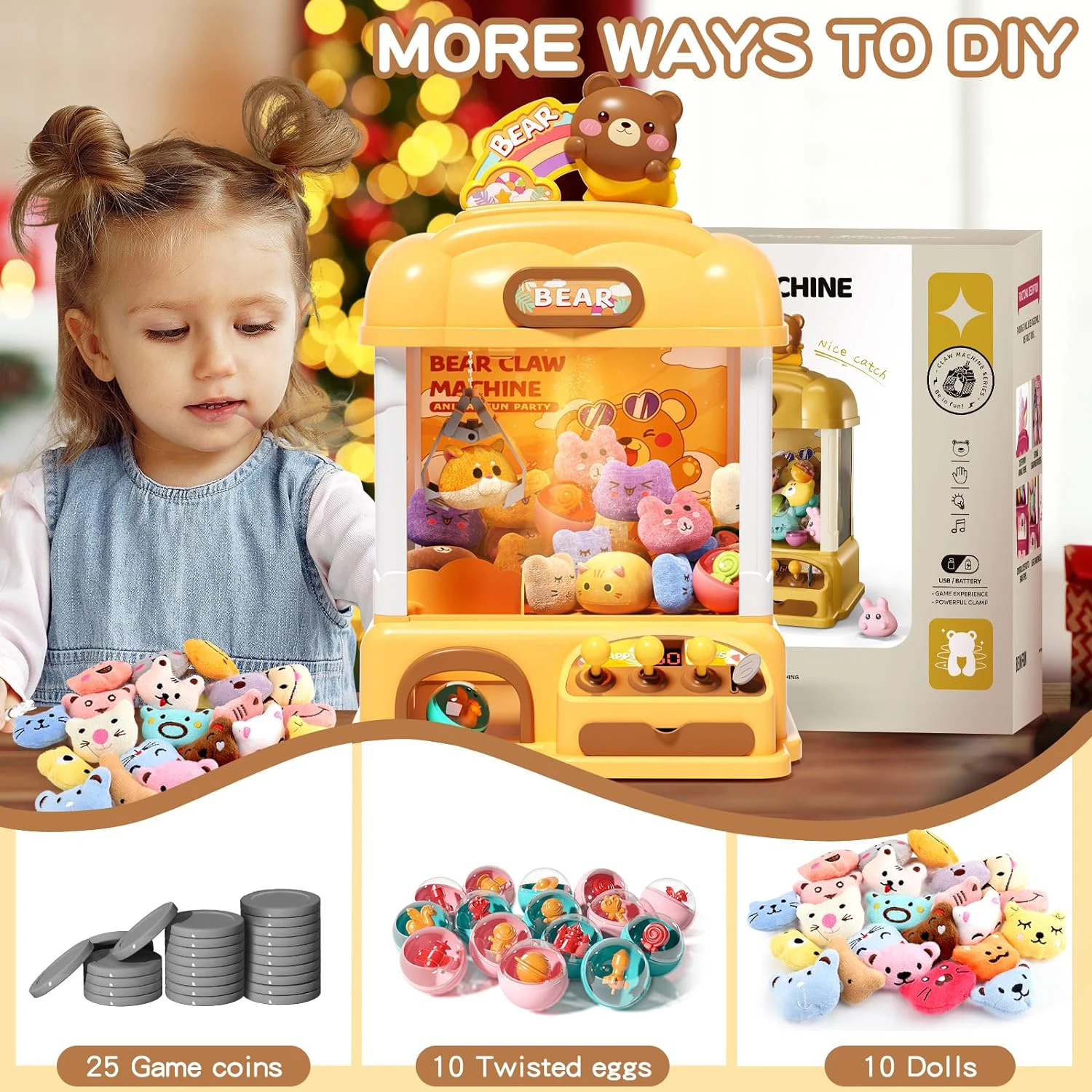 Bear Mini Small Toy Claw Machine Game Toys Plush Candy Vending Grabber ...