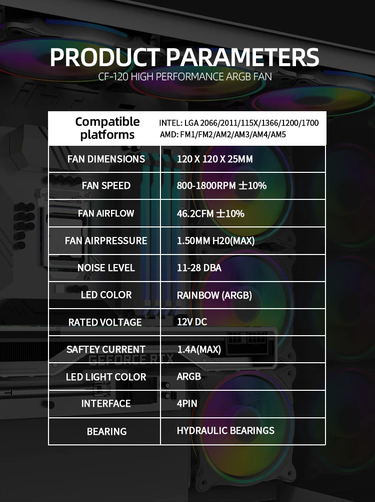 Cf-120 Slim Hole Computer Chassis Fan Argb+pwm Dazzling Luminescent ...