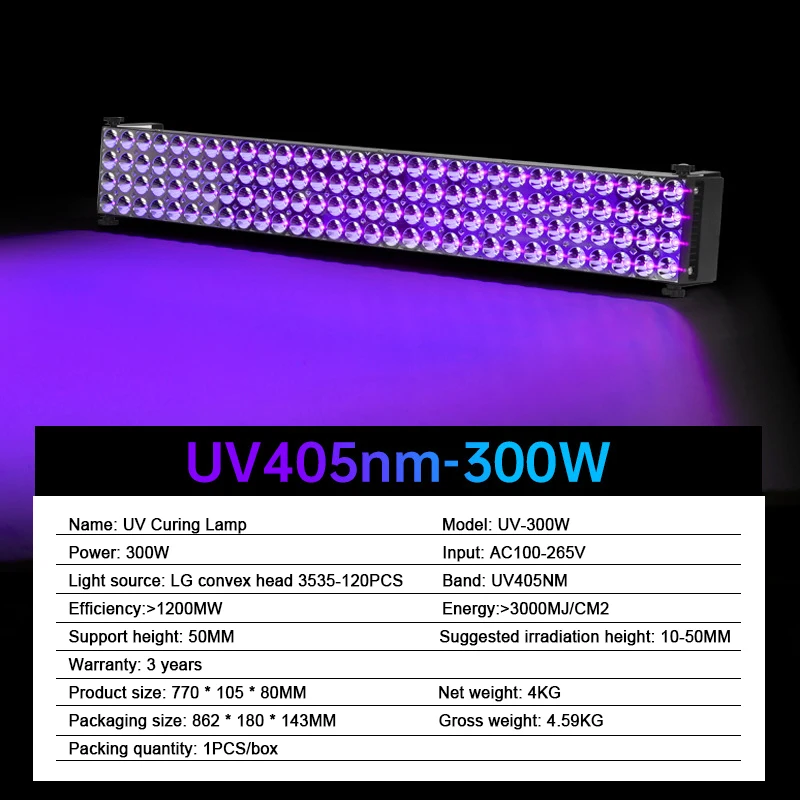 300W UV Curing Lamp for Silkscreen Printing - 365nm LED Black Light for ...