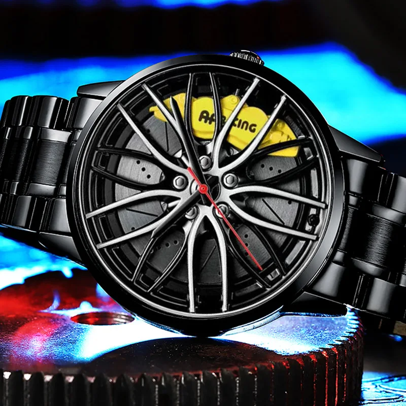 Car Wheel Watch - Stylish 3D Hollow Dial Stainless Steel