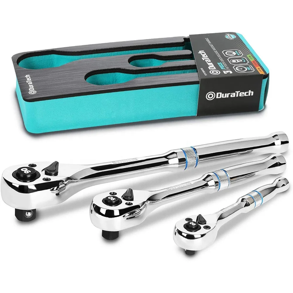 Duratech 3pcs Ratchet Set 1/4",3/8",1/2" Drive 90-tooth Ratchet Wrench ...
