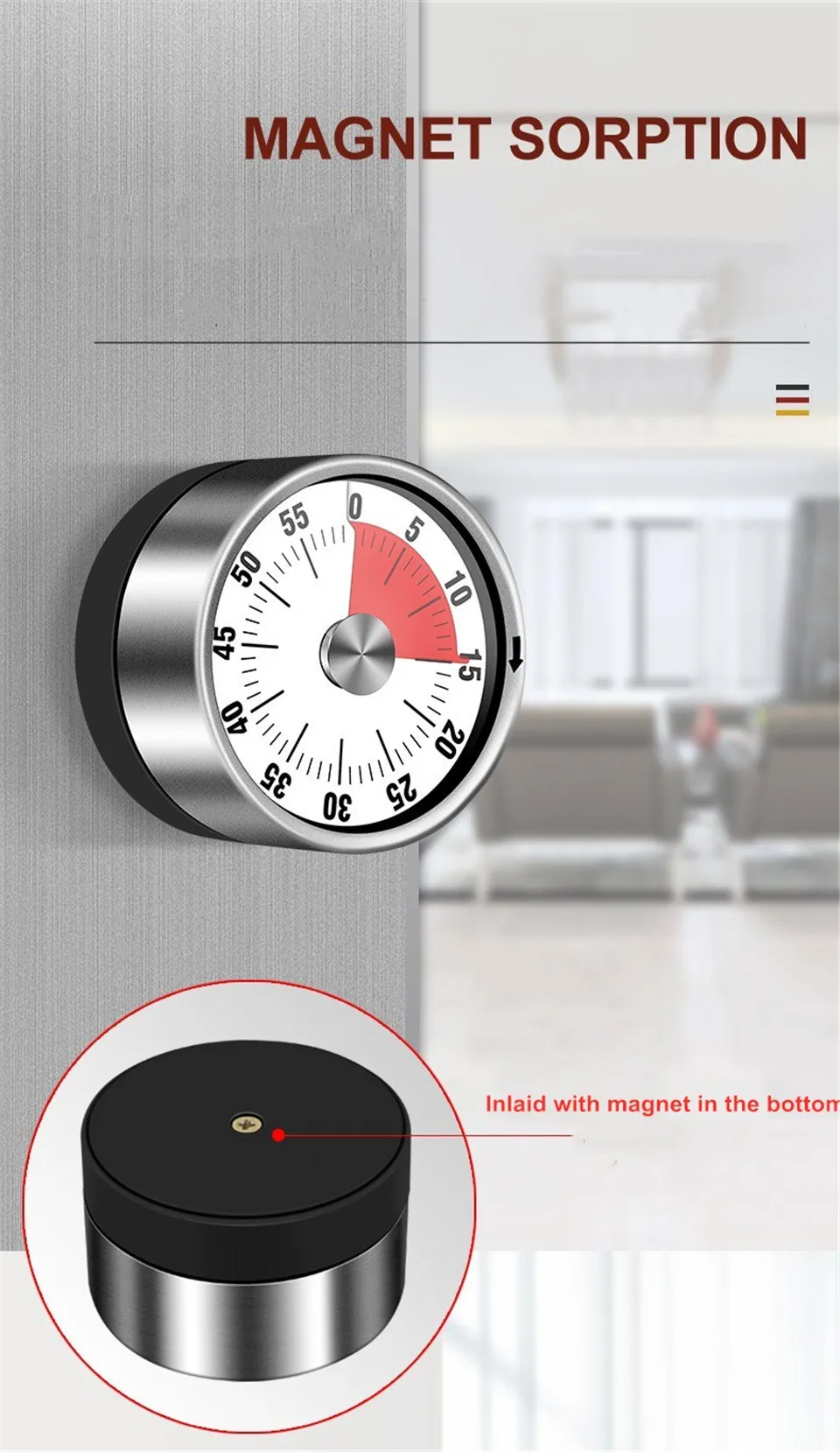 Stainless Steel Visual Countdown Clock Magnetic Stopwatch Mechanical ...