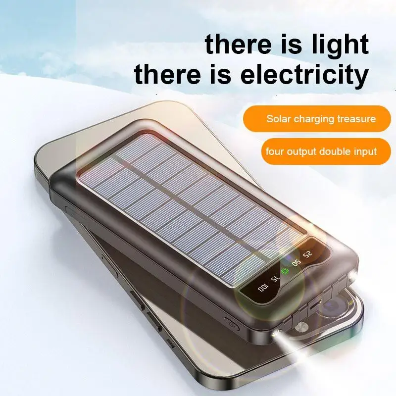 Portable 10000mah Solar Mobile Power Bank With 4-wire Cable Fast ...