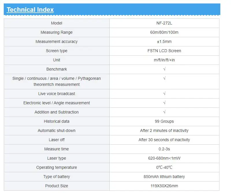 Nf 272l Multifunction Laser Distance Meter Rangefinder Electronic Ruler ...