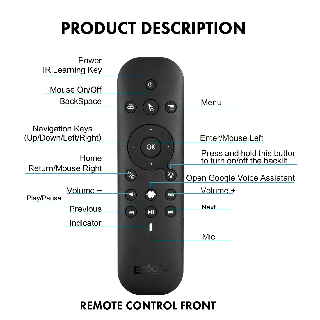 Awireless G60S Pro - Smart TV Remote Control with Gyroscope