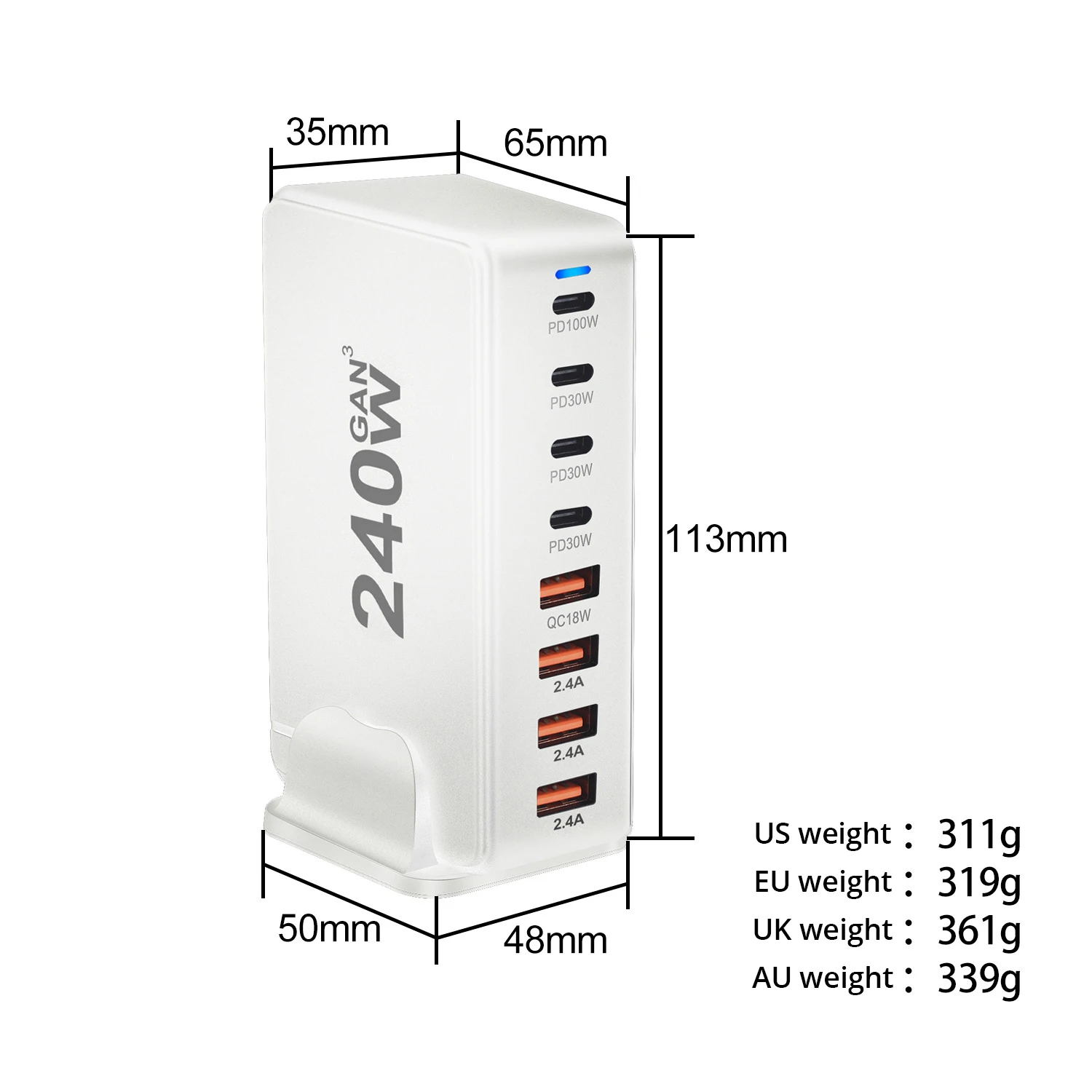 240W Quick Charger Stand Charger Adapter Universal Phone for Macbook ...