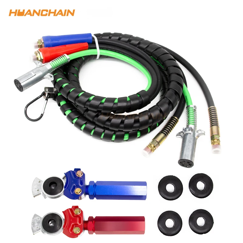 7 way coiled trailer cable 3 in 1 Wrap Air Power Line ABS Wire&Air Line ...