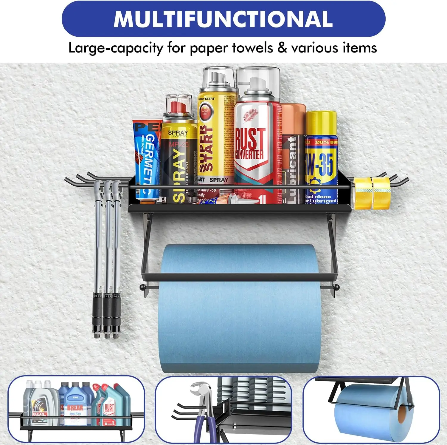 Garage Paper Towel Holder with Shelf - Premium Storage