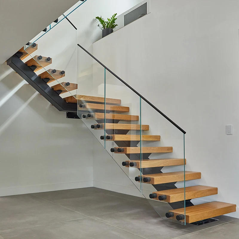 Customized Indoor Stairs Mono Beam Red Oak Tread Staircase Straight ...