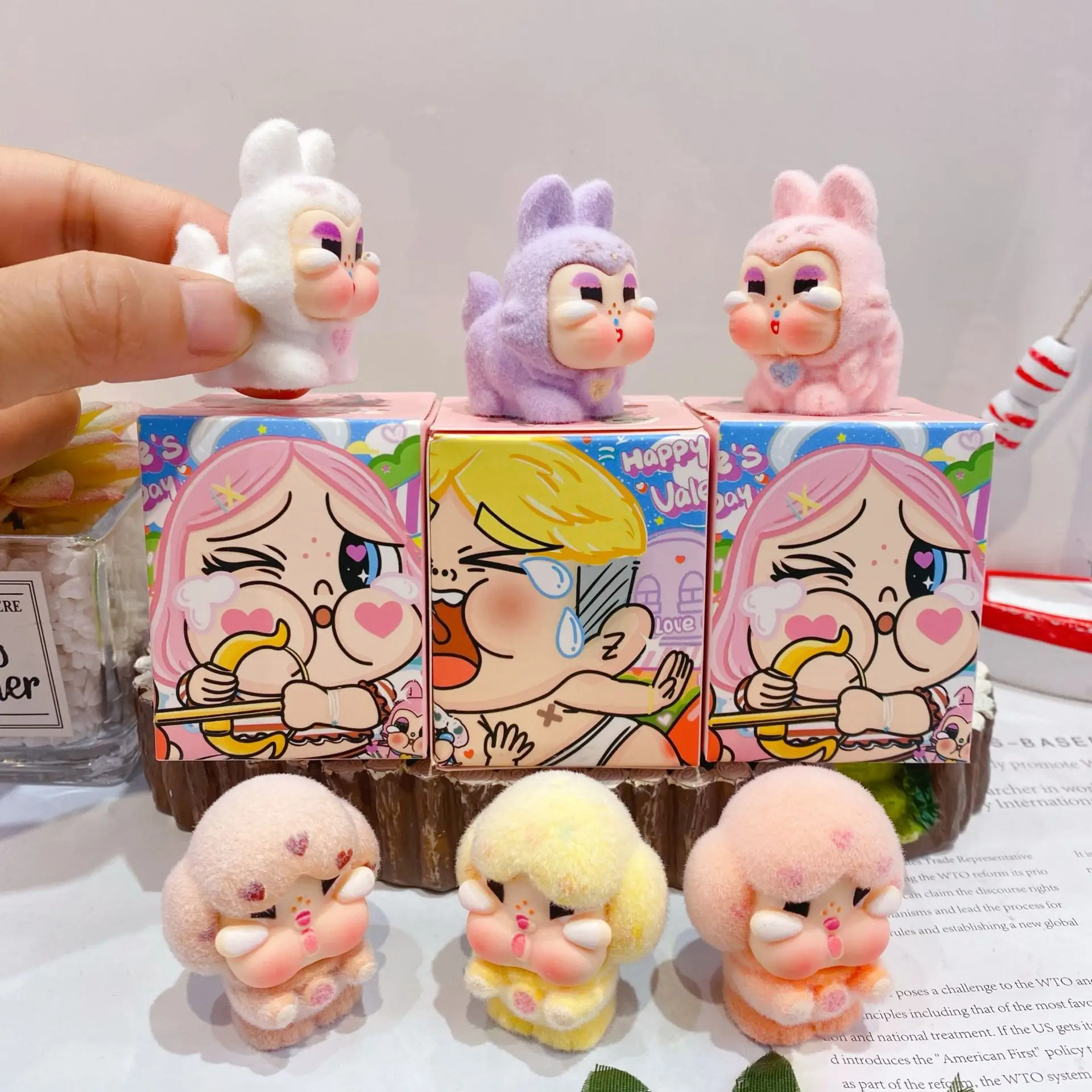 New Crying Baby Blind Box Labubu 18pcs Doll Flocking Mini Ornament 3D ...
