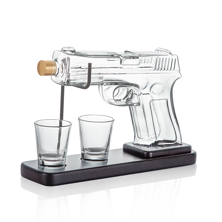 Customized Glass Decanter Set Pistol-Shaped Whiskey Bottle and Bullet ...