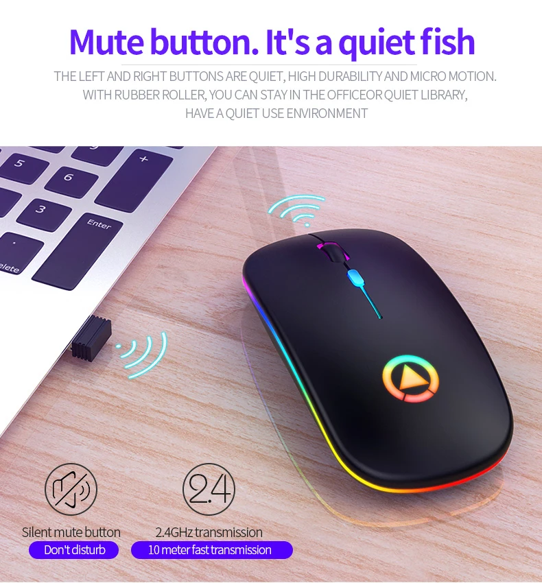 A2 RGB Wireless Ergonomic Mouse - Rechargeable, Silent & Backlit USB ...