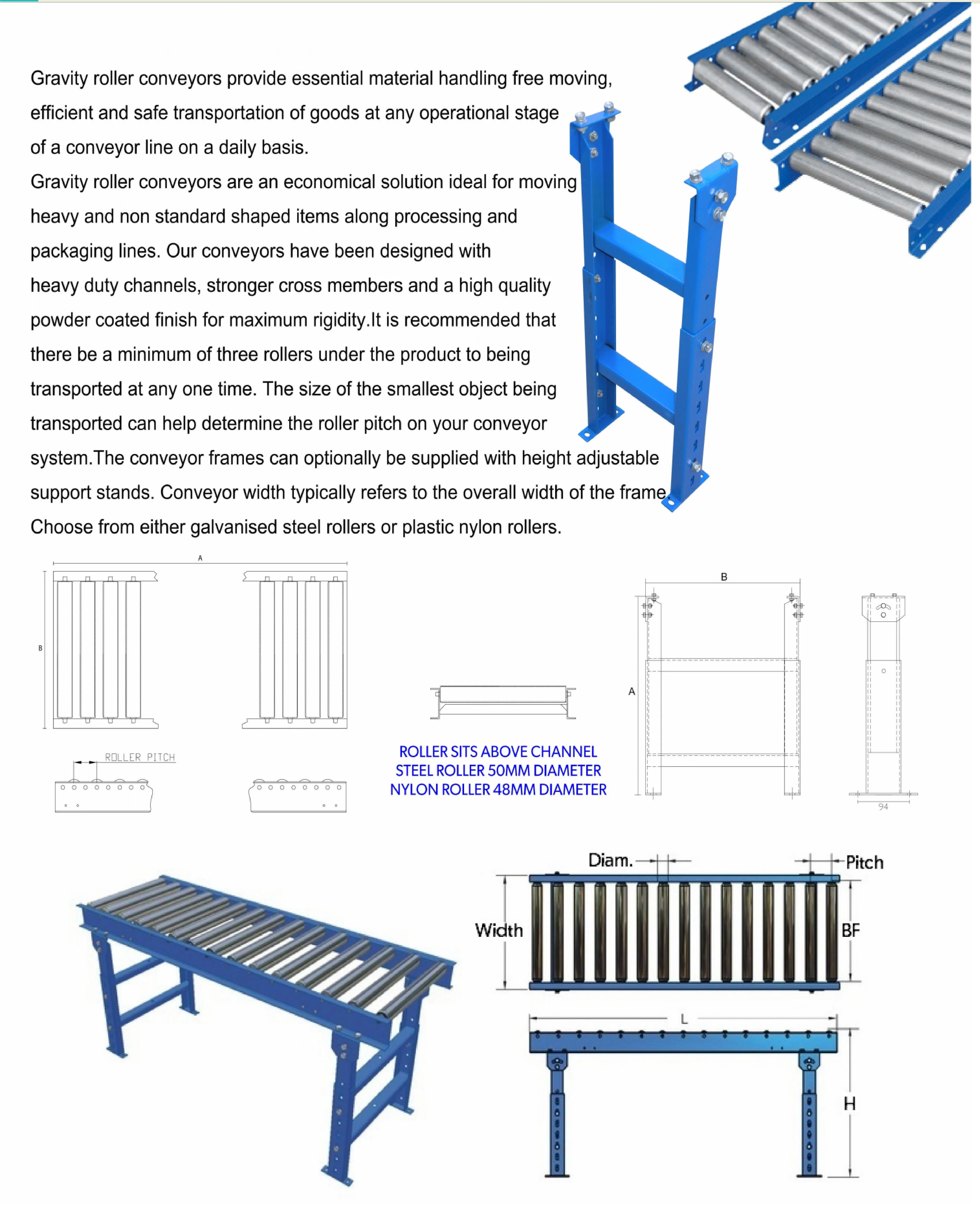 Nuohua Gravity Heavy Duty Roller Table Conveyor - 200kg/m