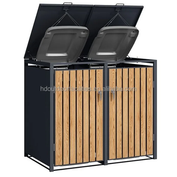 Outdoor Steel Garden Trash Bin with Open Top Structure Wheelie Bin with ...