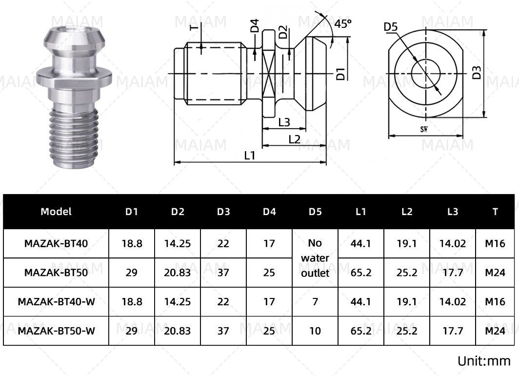Bt30 Bt40 Bt50 Iso20 Iso25 Iso30 Sk30 Sk40 Cat40 Mazak Nc Spindle Tool Holder Pull Stud Bt To Nt ...